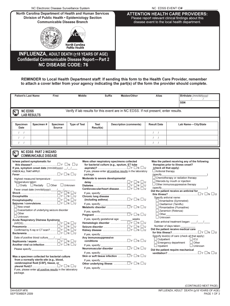 Fillable Online Communicable Disease Report for Adult Influenza Deaths Fax Email Print - pdfFiller