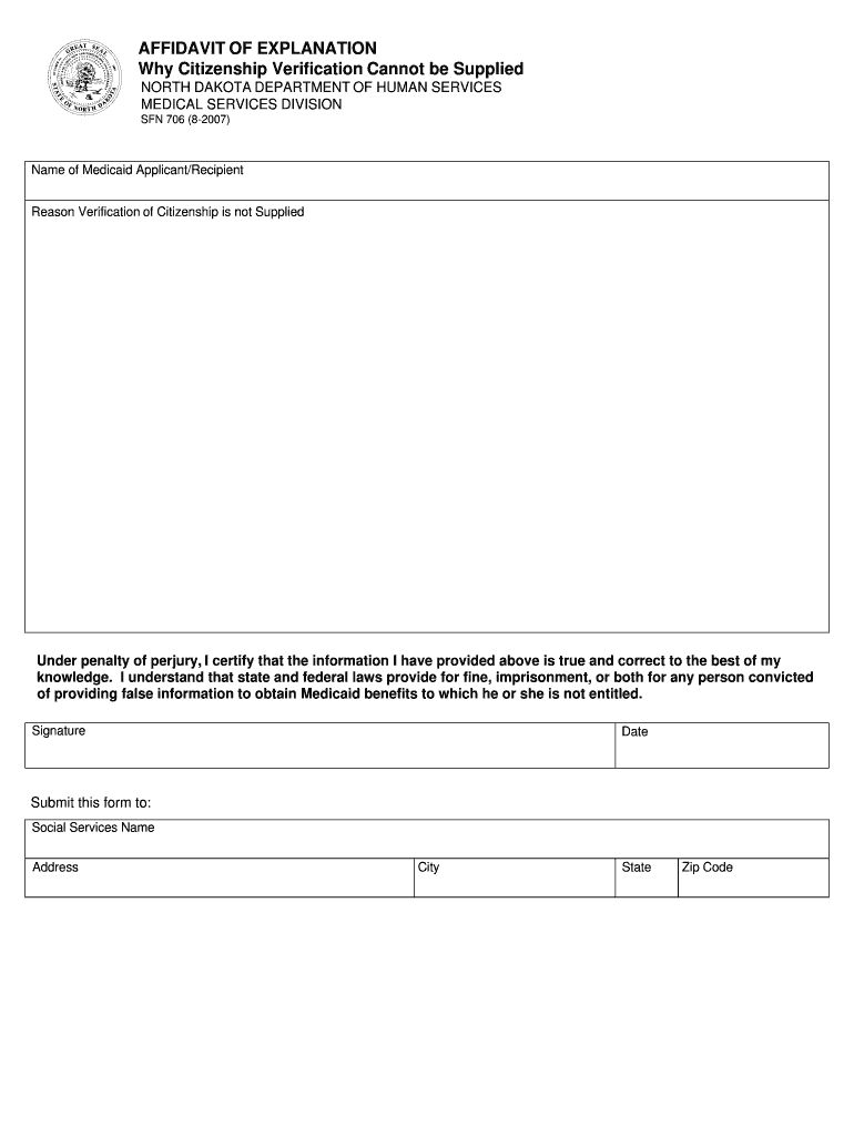 Fillable Online Affidavit of Explanation for Citizenship Verification Fax Email Print - pdfFiller
