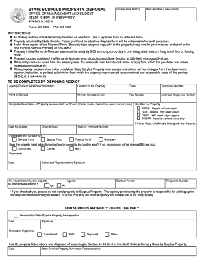 Fillable Online nd State Surplus Property Disposal Form - State of North Dakota - nd Fax Email ...