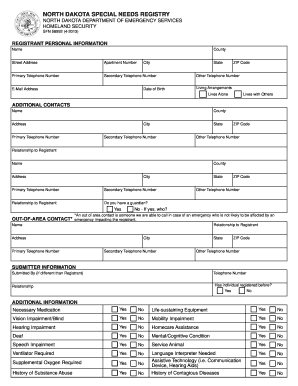 Fillable Online nd NORTH DAKOTA SPECIAL NEEDS REGISTRY REGISTRATION ...