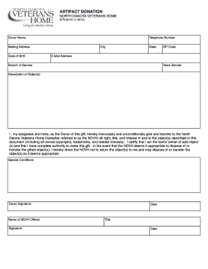 Fillable Online nd Artifact Donation Form - State of North Dakota - nd ...