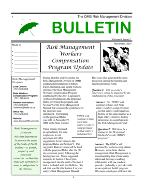 Fillable Online nd Risk Management Workers Compensation Program Update ...