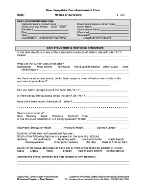 Fillable Online des nh New Hampshire Dam Assessment Form - des nh Fax ...