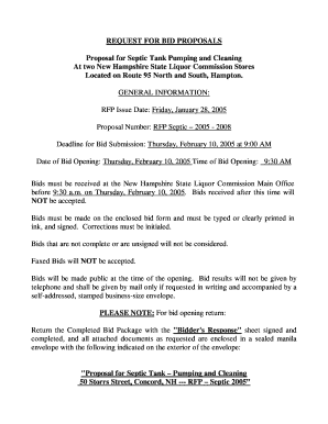 Fillable Online nh REQUEST FOR BID PROPOSALS Proposal for Septic Tank ...