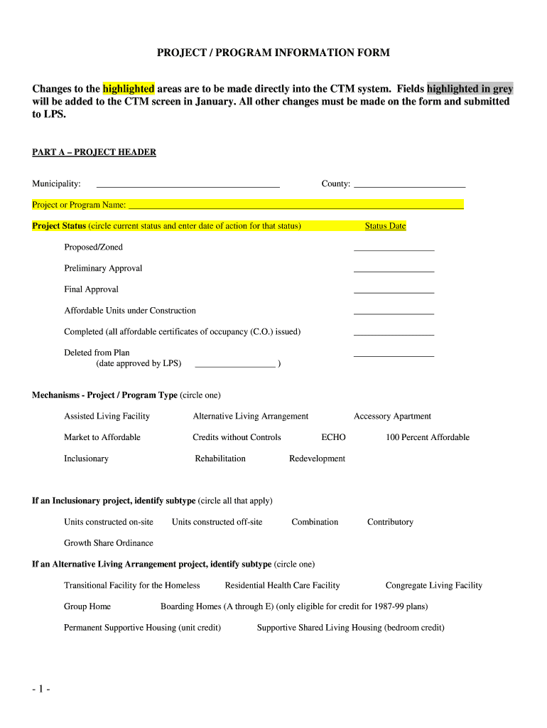 Fillable Online Project / Program Information Form Fax Email Print ...