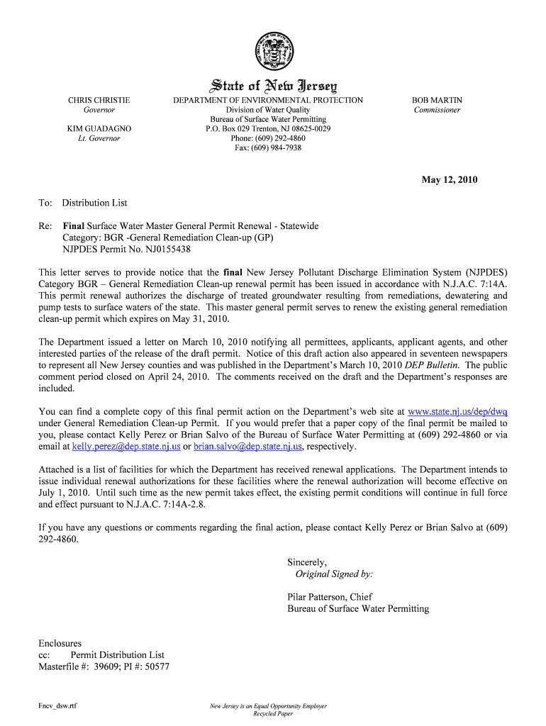 Fillable Online Final Surface Water Master General Permit Renewal Fax Email Print - pdfFiller