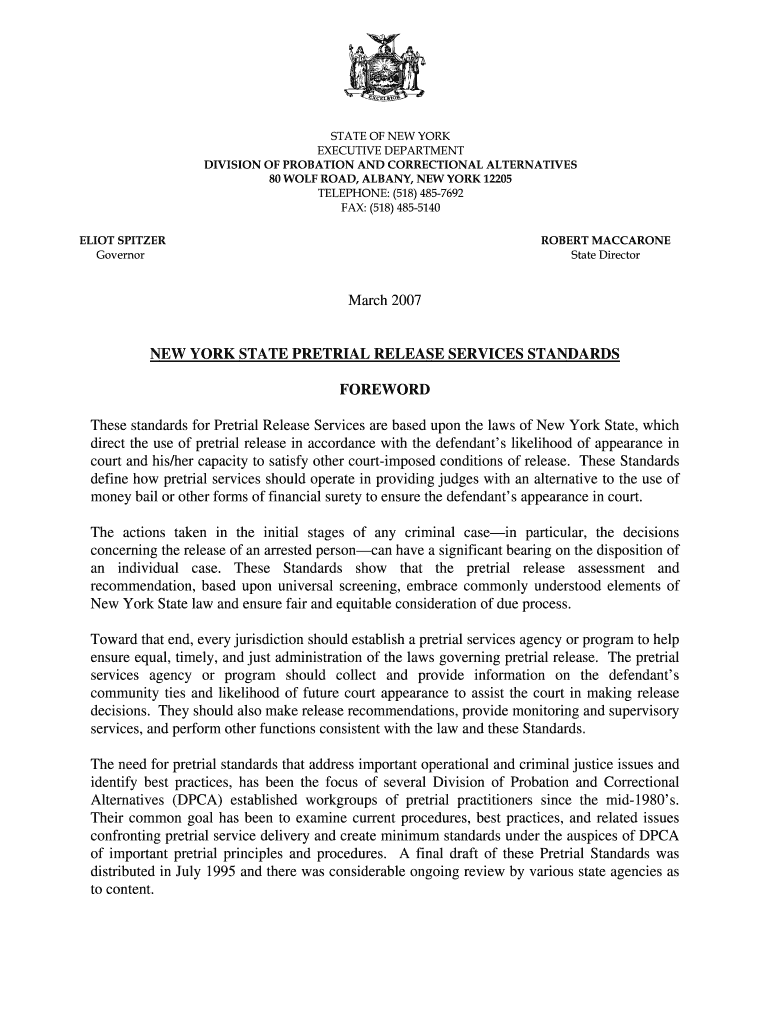 Fillable Online New York State Pretrial Release Services Standards Fax ...