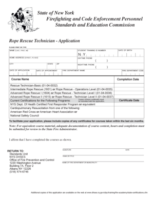 Fillable Online Rope Rescue Technician Certification Application Fax ...