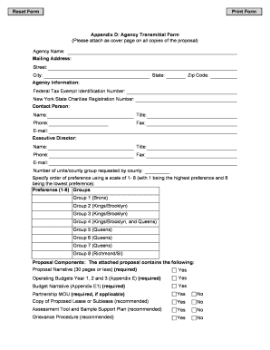 Fillable Online omh ny Appendix D: Agency Transmittal Form (Please ...