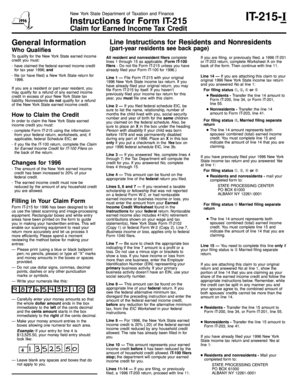 Fillable Online tax ny Form IT-215-I: 1996 , Instructions for Form IT ...