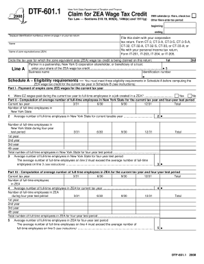 Form DTF-601.1: 2000 , Claim For ZEA Wage Tax Credit, DTF6011 - Tax Ny ...
