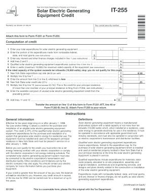 Form IT-255: 2002 , Solar Electric Generating Equipment Credit, IT255 ...