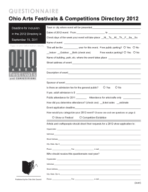Fillable Online QUESTIONNAIRE Ohio Arts Festivals ... - Ohio Arts ...