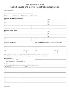 Fillable Online odh ohio Sealed Source and Device Registration ...