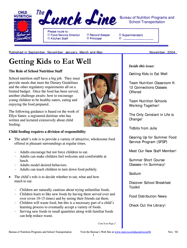 Fillable Online Getting Kids to Eat Well - Nutrition Program Newsletter ...