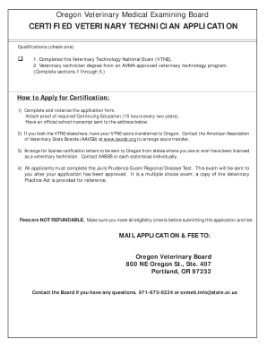 Fillable Online oregon CERTIFIED VETERINARY TECHNICIAN APPLICATION ...