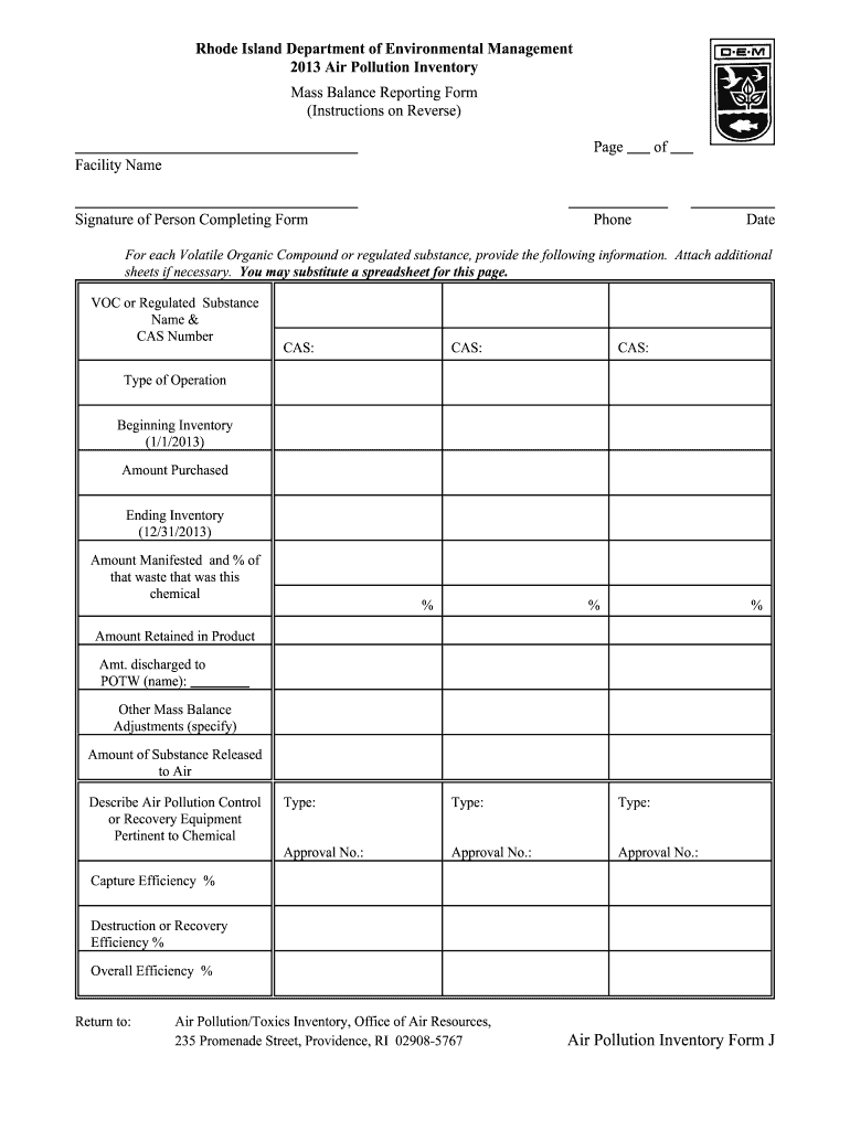 RI Air Pollution Inventory Form J 2013 - Fill and Sign Printable ...