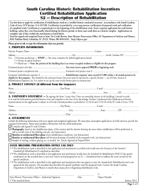 Fillable Online shpo sc Use this form to apply for certification of ...