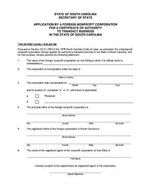 Fillable Online Foreign Nonprofit Corporation Application for Certificate of Authority Fax Email ...