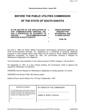 Fillable Online puc sd Order Granting Request for Withdrawal and ...