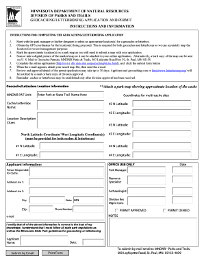 Fillable Online files dnr state mn Geocahing Permit Form - Minnesota ...