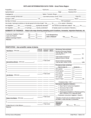 Wetland Determination Data Form Great Plains Region - Fill Online ...
