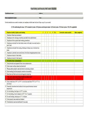 Fillable Online Food Safety and Security Self Audit Checklist Fax Email ...