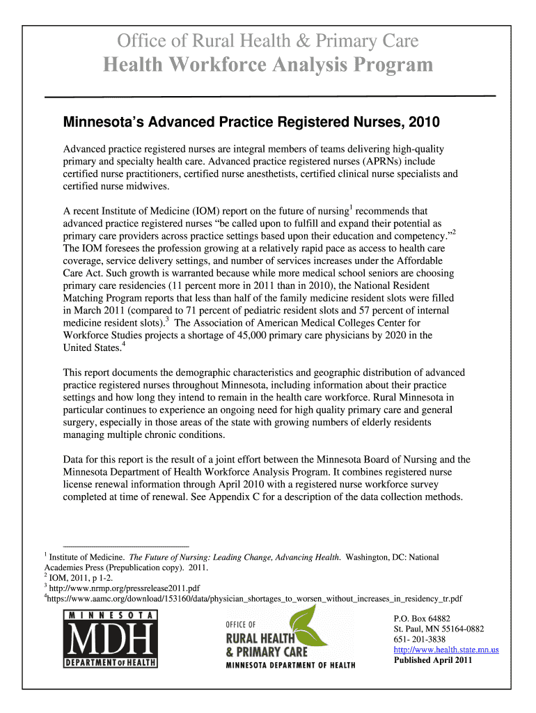 Fillable Online health state mn Health Workforce Analysis Program ...