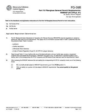 Fillable Online pca state mn FG-09B Part 70 Fiberglass General Permit ...