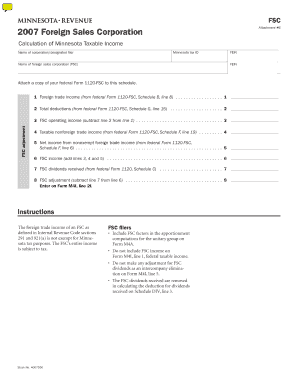 Fillable Online FSC Attachment #6 2007 Foreign Sales Corporation ...