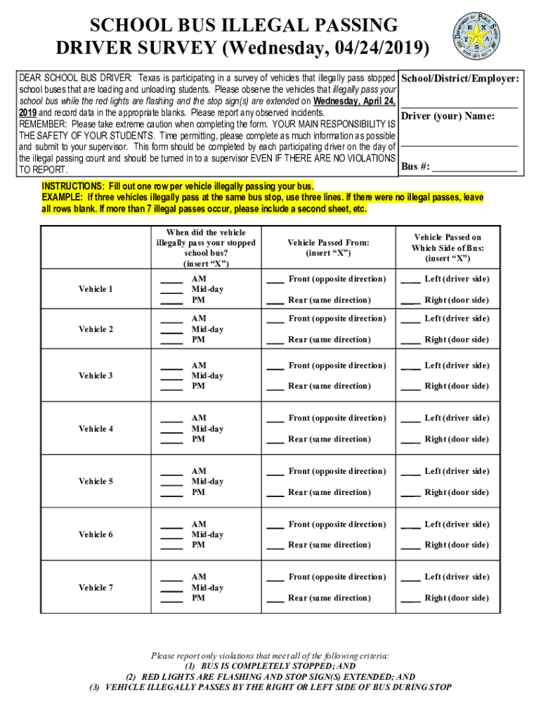Fillable Online Driver Survey for Illegal Passing of School Buses Fax ...