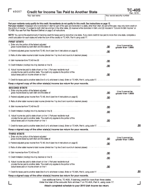 2008 Credit For Income Tax Paid To Another State (TC-40S) Fill-in ...