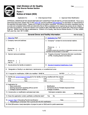 Fillable Online airquality utah Utah Division of Air Quality Form 1 ...