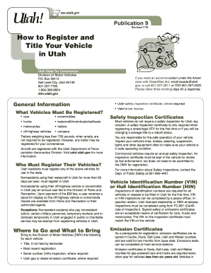 Pub 9, How To Register And Title Your Vehicle In Utah. Forms ...