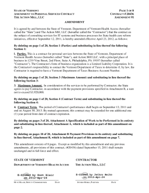 Fillable Online dvha vermont AMENDMENT TO PERSONAL SERVICES CONTRACT ...