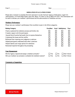 Fillable Online education vermont Mediation Evaluation Form - Vermont ...