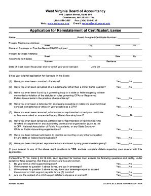 Fillable Online Application for Reinstatement of Certificate/License Fax Email Print - pdfFiller