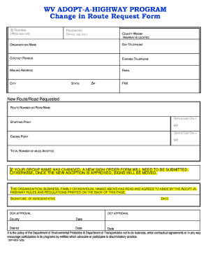 Fillable Online dep wv WV ADOPT-A-HIGHWAY PROGRAM Change in Route ...