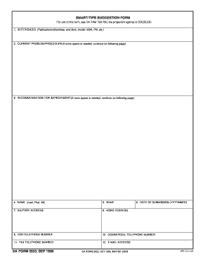 Fillable Online armypubs army Smart/tips suggestion form da form 5533 ...