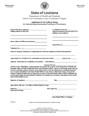 Fillable Online Yellow Fever Vaccination Center Certification Program ...