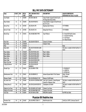 Fillable Online dol BILL PAY DATA DICTIONARY Physician Bill Redefine ...
