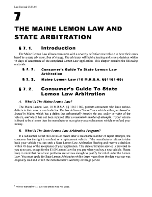 The Maine Lemon Law And State Arbitration - Maine.gov - Fill and Sign ...