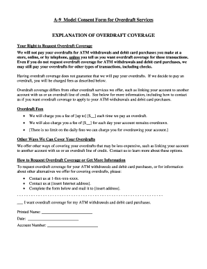 Fillable Online federalreserve model consent form for overdraft services Fax Email Print - pdfFiller