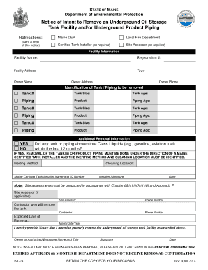 Fillable Online maine Notice of Intent to Remove an Underground Oil ...