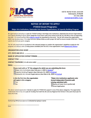 Fillable Online in NOTICE OF INTENT TO APPLY FY2010 Grant Programs: - in Fax Email Print - pdfFiller