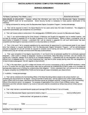 Fillable Online cnrc navy Baccalaureate degree completion program (bdcp ...