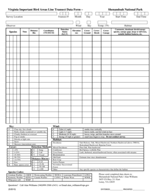 Fillable Online nps Virginia Important Bird Areas Line Transect Data ...