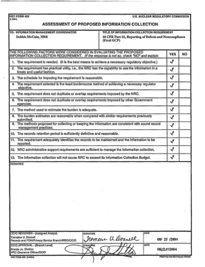 Fillable Online pbadupws nrc OMB-3150-0035, NRC Form 408, Assessment of ...