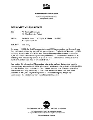 Fillable Online rma usda Risk Management Agency Letterhead - Washington ...