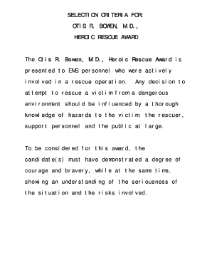 Fillable Online in Otis R. Bowen, M.D., Heroic Rescue Award Nomination ...